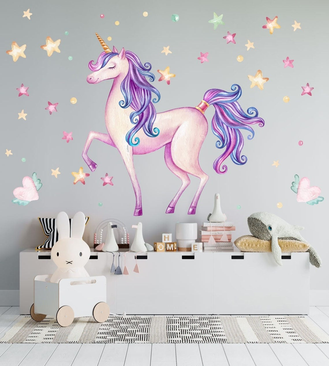 Vinilos decorativos Adhesivos infantiles de Pared unicornio niña – Living